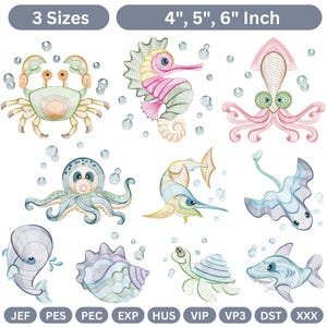 Under the Sea Animals Embroidery Designs | Ocean Sea Life Machine ...