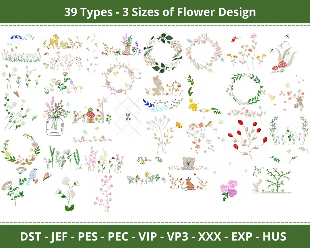 39 Flowers Embroidery Design Bundle 3 Sizes, Instant Download - Etsy