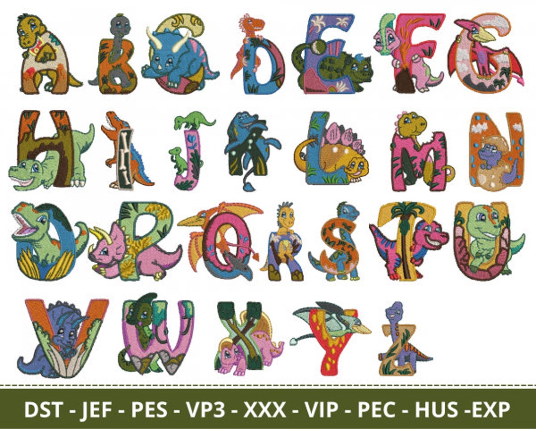 26 Types ABCD Dinosaur Alphabet Machine Embroidery Designs - Alphabets ...