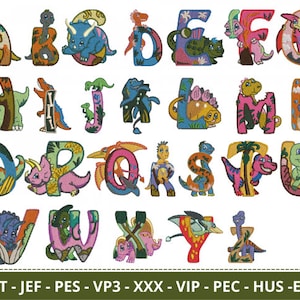 26 Types ABCD Dinosaur Alphabet Machine Embroidery Designs - Alphabets ...