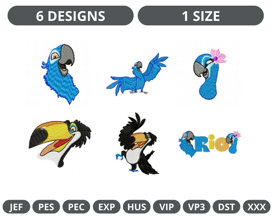Bird Rio Cartoon Embroidery Design Bundle, Instant Download - Etsy