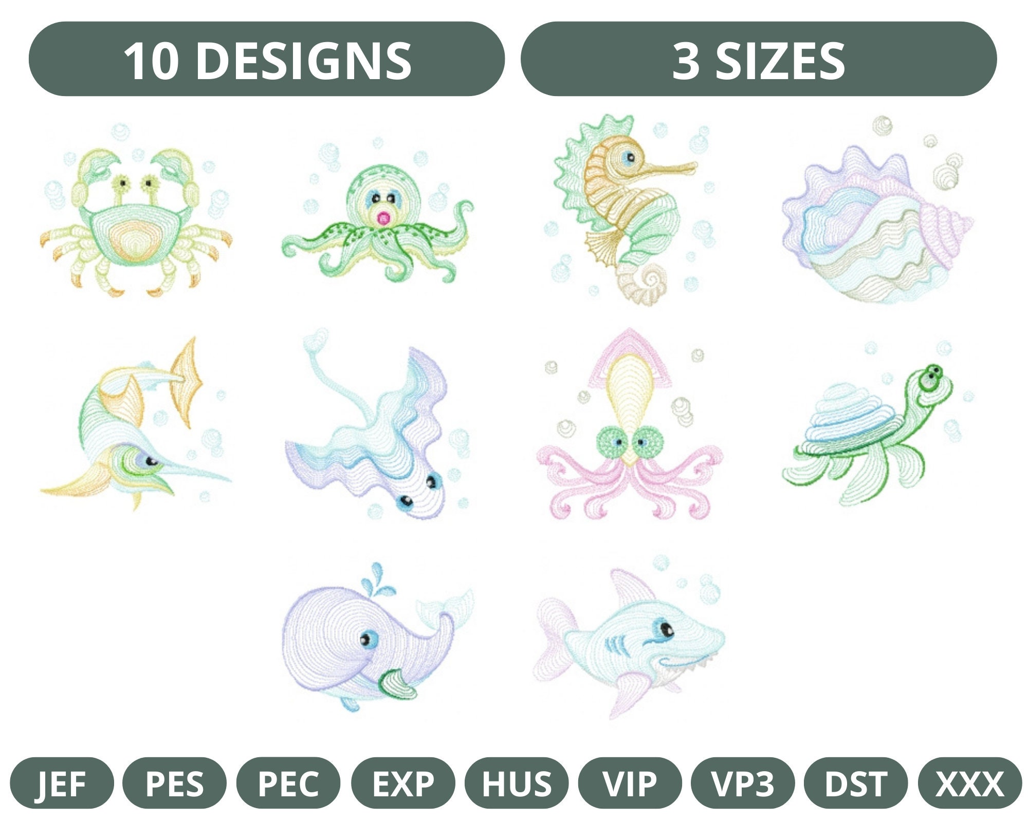 Sea Animal Embroidery Design Instant Download - Etsy