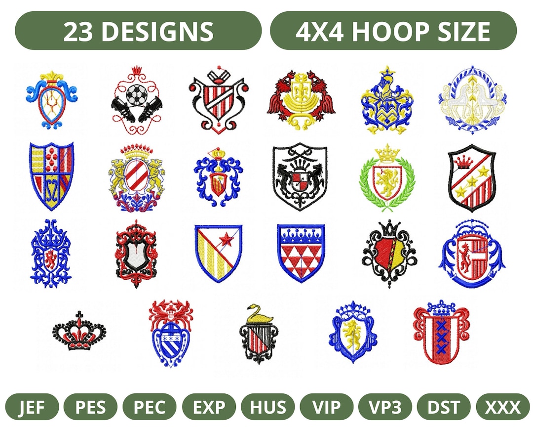 23 Heraldic Crest Embroidery Designs – 4x4 Hoop Size – Instant Download ...