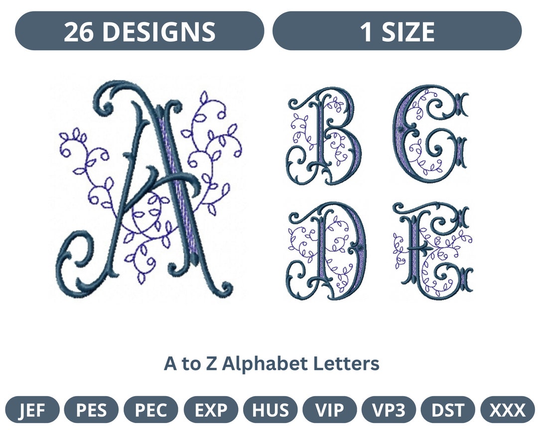 Royal Alphabet Embroidery Design Font, Instant Download - Etsy