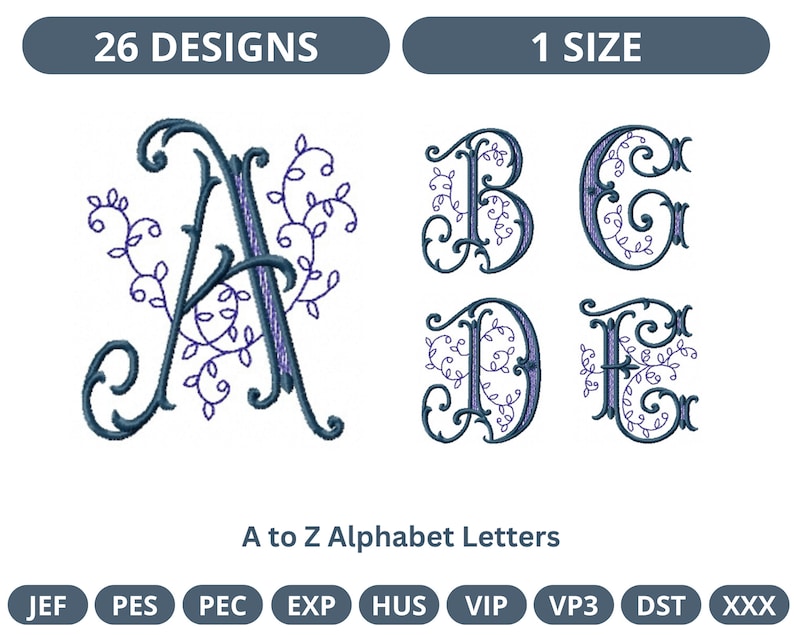 Royal Alphabet Embroidery Design Font, Instant Download - Etsy