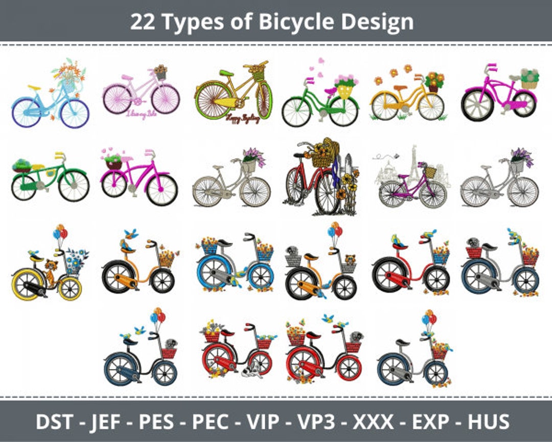 45 Types of Cycles Embroidery Design Bundle - Machine Embroidery ...