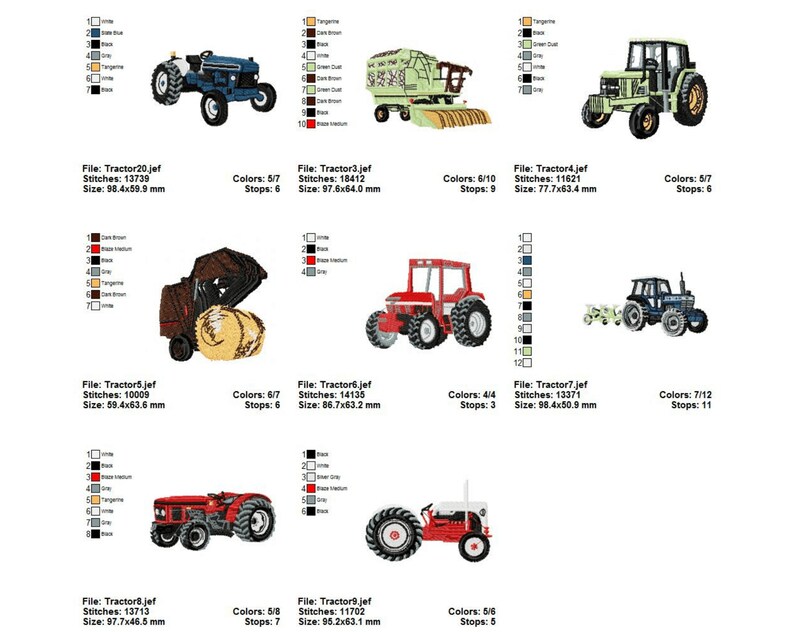 Agricultural Tractors Collection Machine Embroidery Design,instant ...