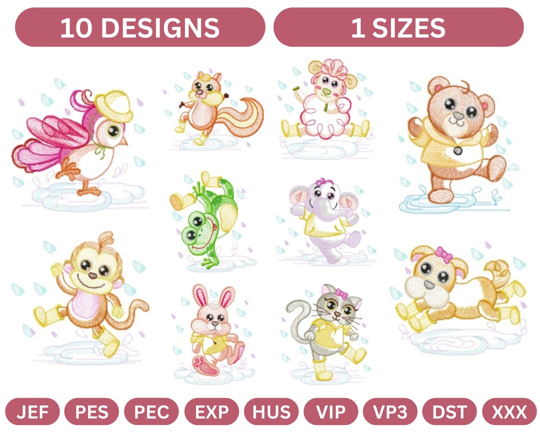 10 Type , Cute Cartoon Machine Embroidery Design, Instant Download , 1 ...