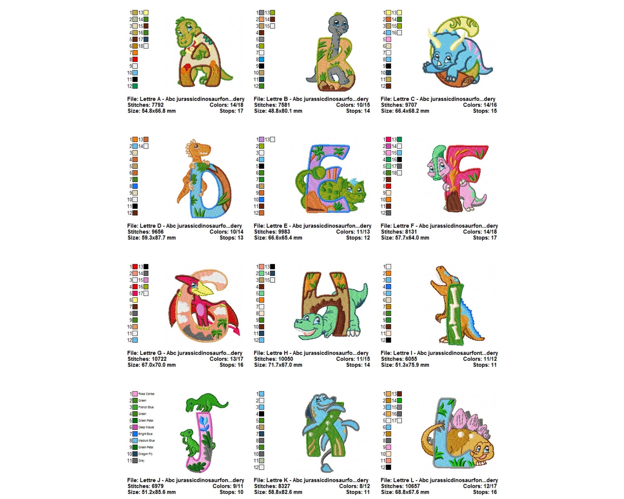 26 Types ABCD Dinosaur Alphabet Machine Embroidery Designs - Alphabets ...
