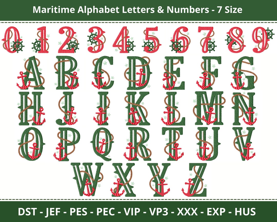 36 Types Maritime Alphabet Letters & Numbers Embroidery Designs – 7 ...