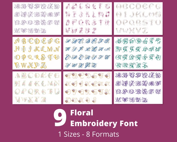 9 Floral Embroidery Font Design Bundle 1 Size 8 Formats - Etsy