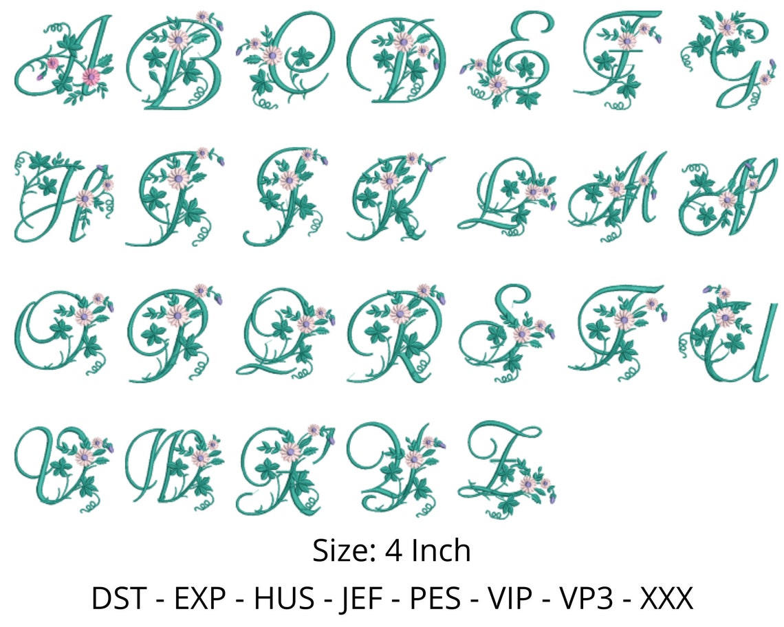 9 Floral Embroidery Font Design Bundle 1 Size 8 Formats - Etsy