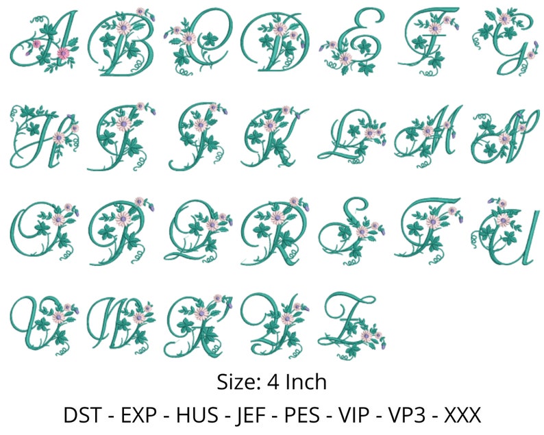 9 Floral Embroidery Font Design Bundle 1 Size 8 Formats - Etsy