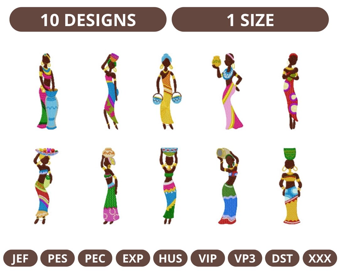 10 African Lady Embroidery Design Bundle, Instant Download - Etsy