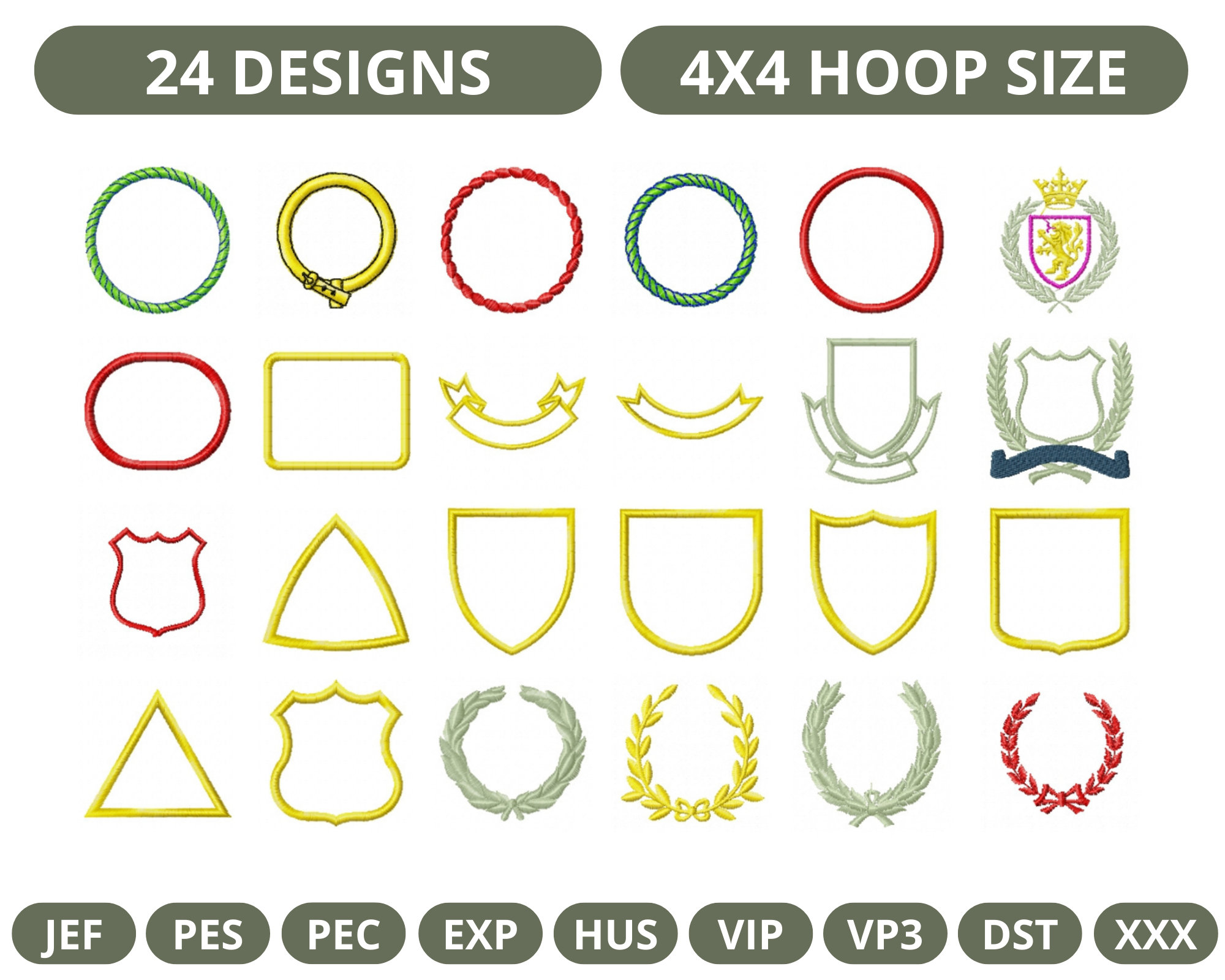 24 Embroidery Badge Elements Embroidery Designs for 4x4 Hoop Size ...
