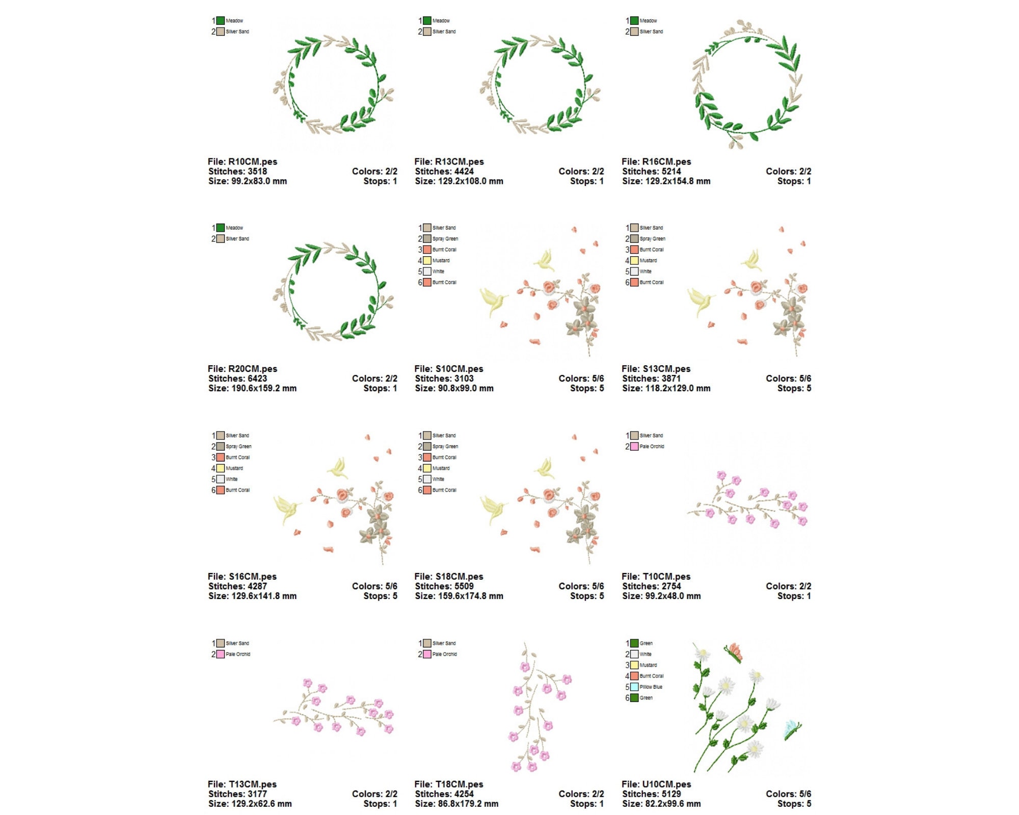 38 Designs Floral Garden Machine Embroidery Designs - 3 Sizes , Instant ...
