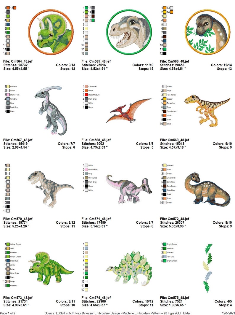20 Types T-rex Dinosaur Embroidery Design Machine Embroidery Pattern 1 ...