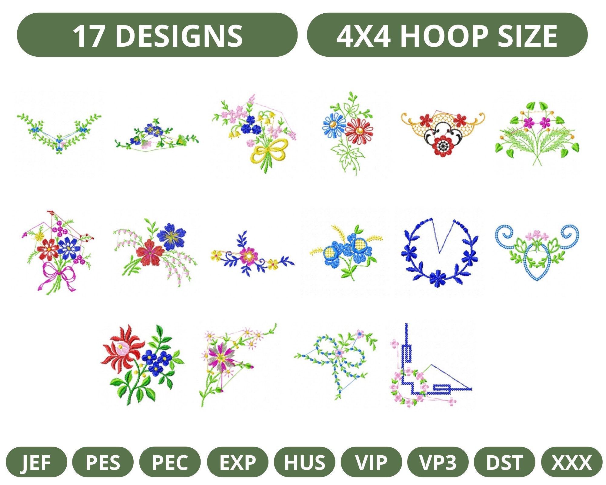 17 Floral Designs for Hanky Towel and Home Decor Embroidery - Etsy