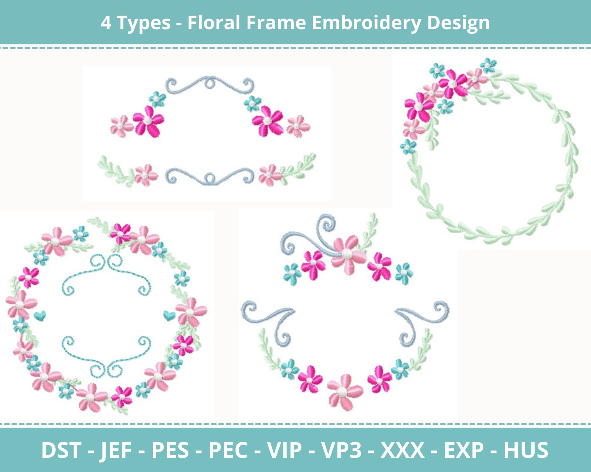4 Types Floral Frame Embroidery Design Machine Embroidery - Etsy
