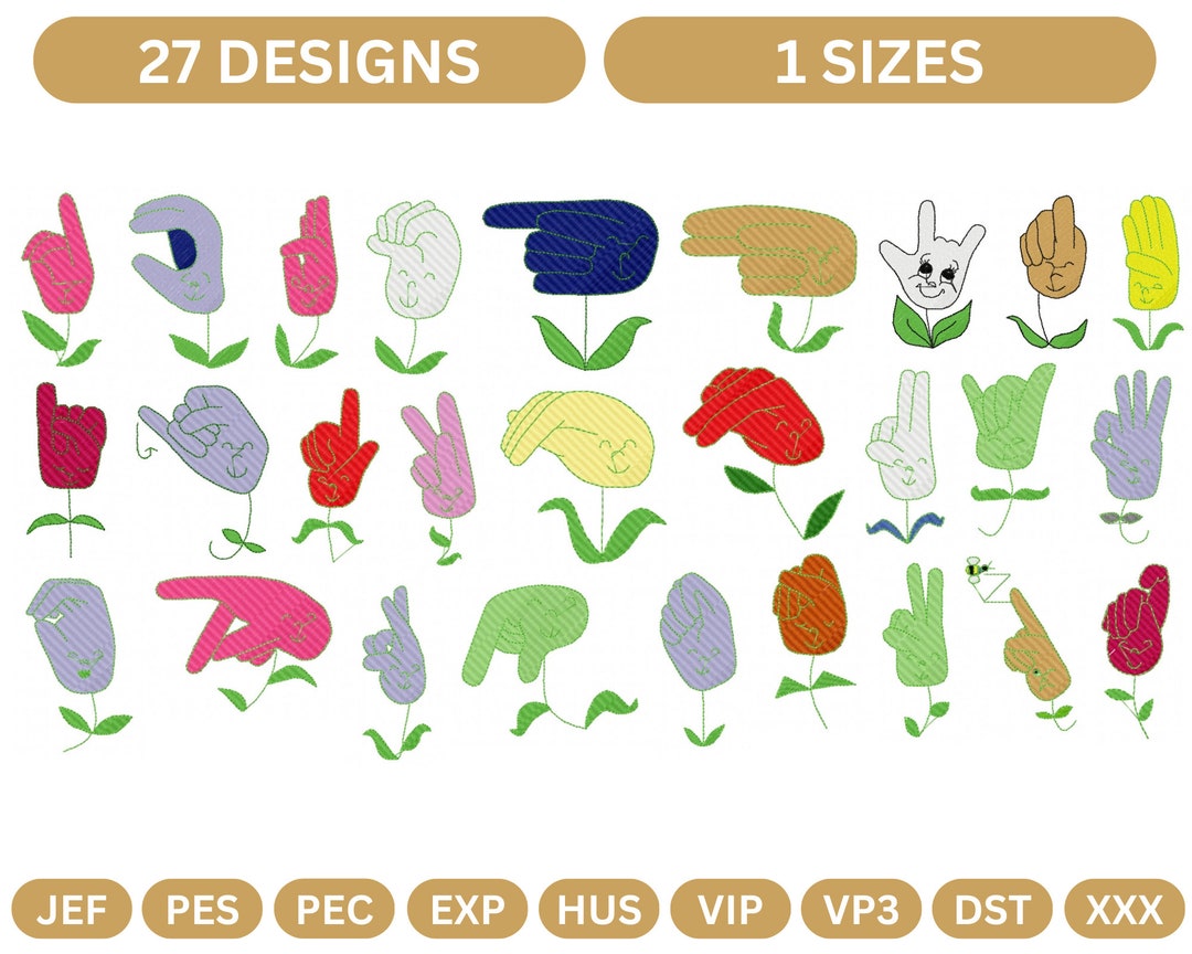 27 Type Alphabet Sign Language Machine Embroidery Design , Alphabet ...