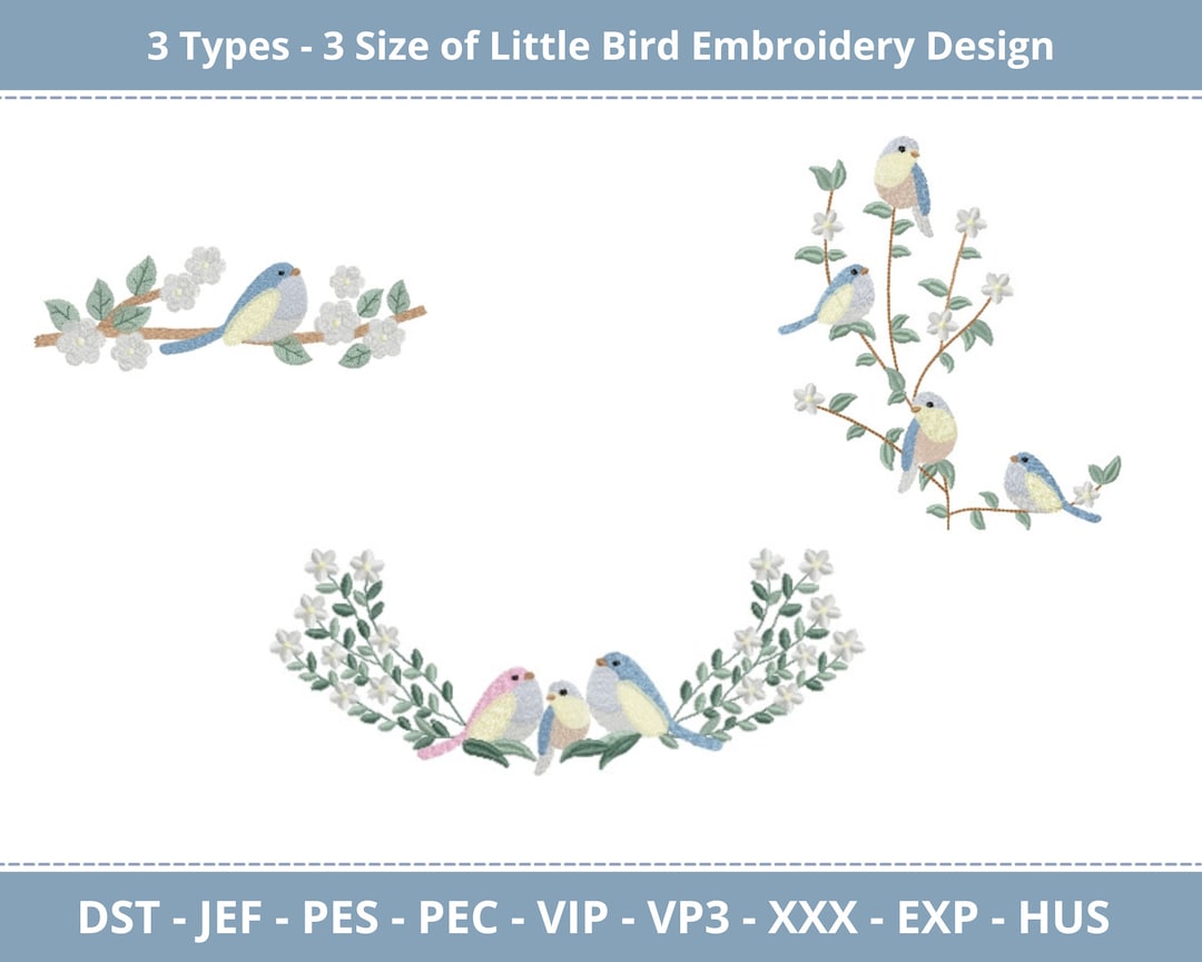 3 Types Little Bird Embroidery Design - Machine Embroidery Pattern – 3 ...