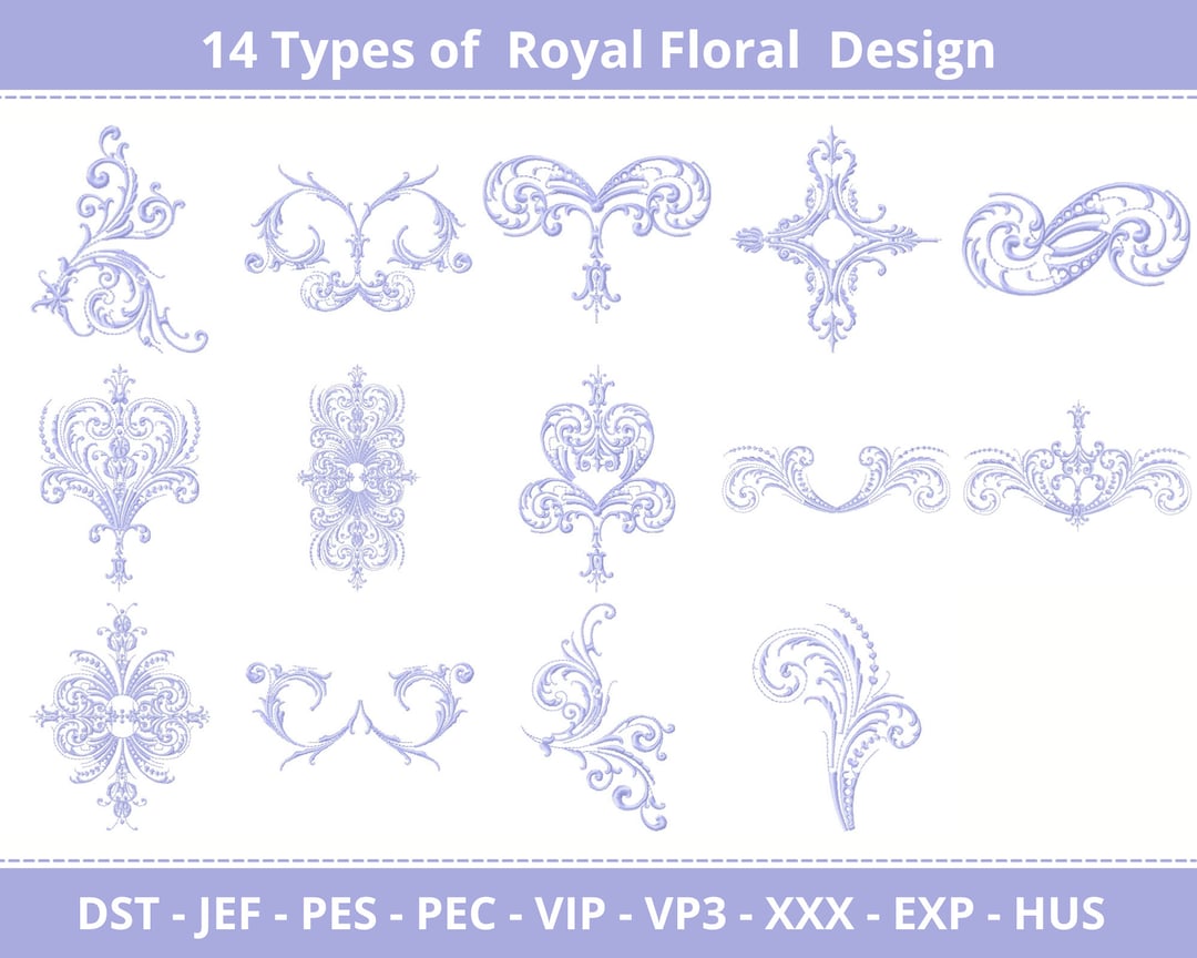 14 Types of Royal Floral Machine Embroidery Designs - 1 Sizes , Instant ...