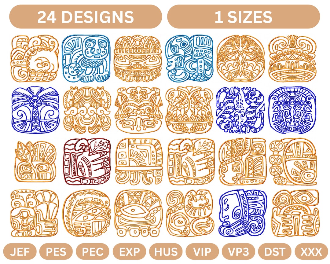 24 Type - Ancient Mayan Art Machine Embroidery Design , Art Design ...