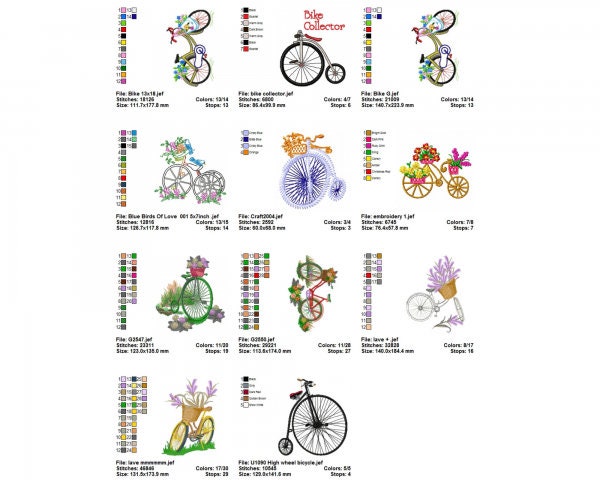 45 Types of Cycles Embroidery Design Bundle Machine - Etsy