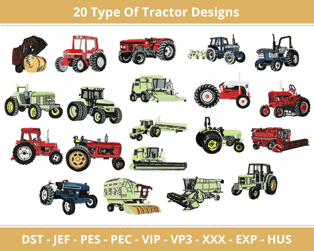 Agricultural Tractors Collection Machine Embroidery Design,instant ...