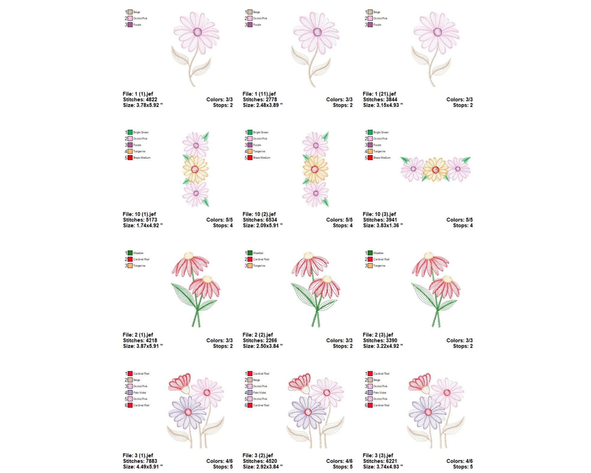 10 Design - Vintage Flower Line Work Machine Embroidery Designs – 3 ...