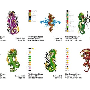 Dragon Embroidery Design Bundle, 8 Formats, Instant Download - Etsy