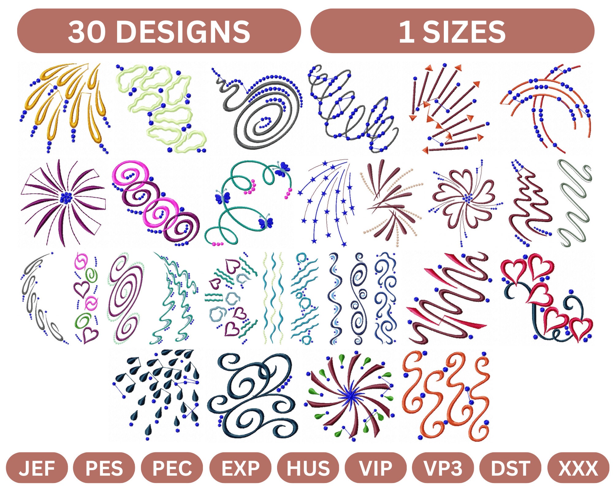 30 Types of Decorative Elements , Machine Embroidery Designs 1 Sizes ...