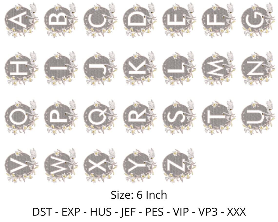 9 Embossed Embroidery Font Designs Bundle, 1 Size, 8 Formats, Instant ...