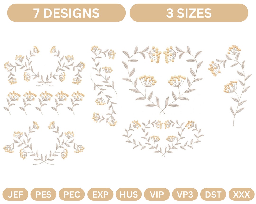 7 Types Applique Small Flower Embroidery Design - Machine Embroidery Pattern – 3 Sizes, Instant ...