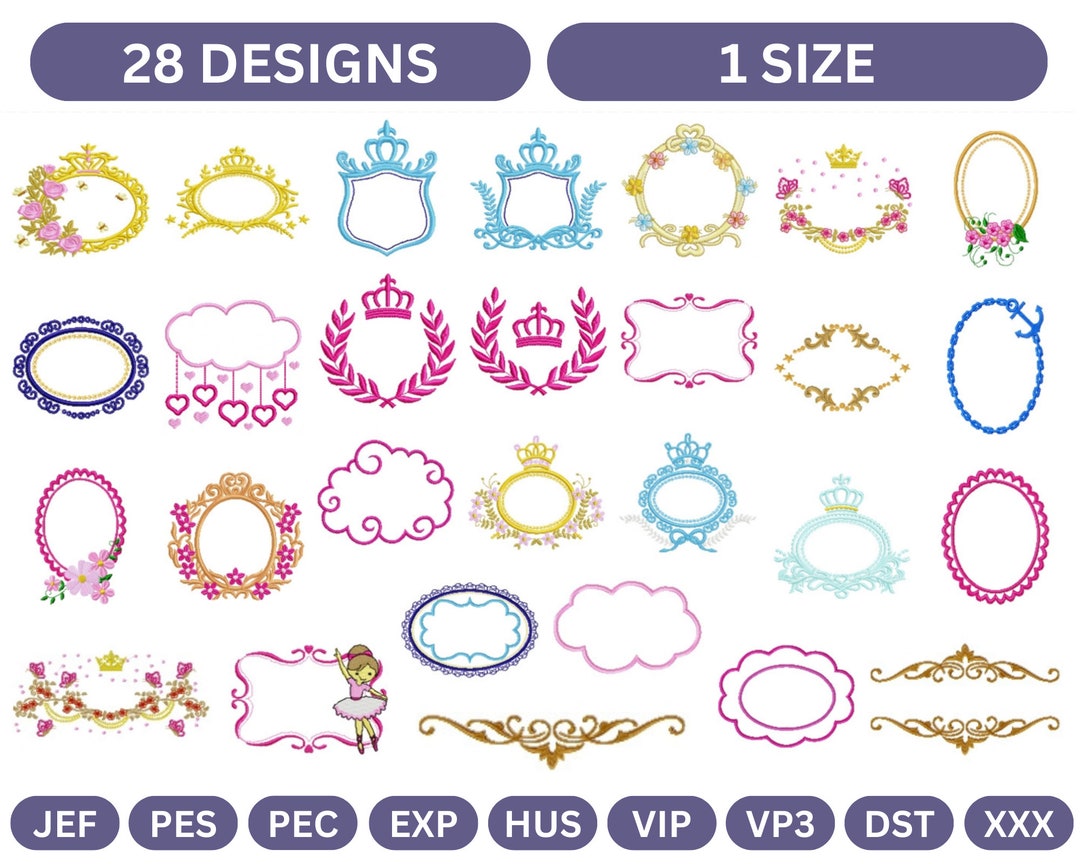 Royal and Floral Frames Machine Embroidery Design,instant Download - Etsy