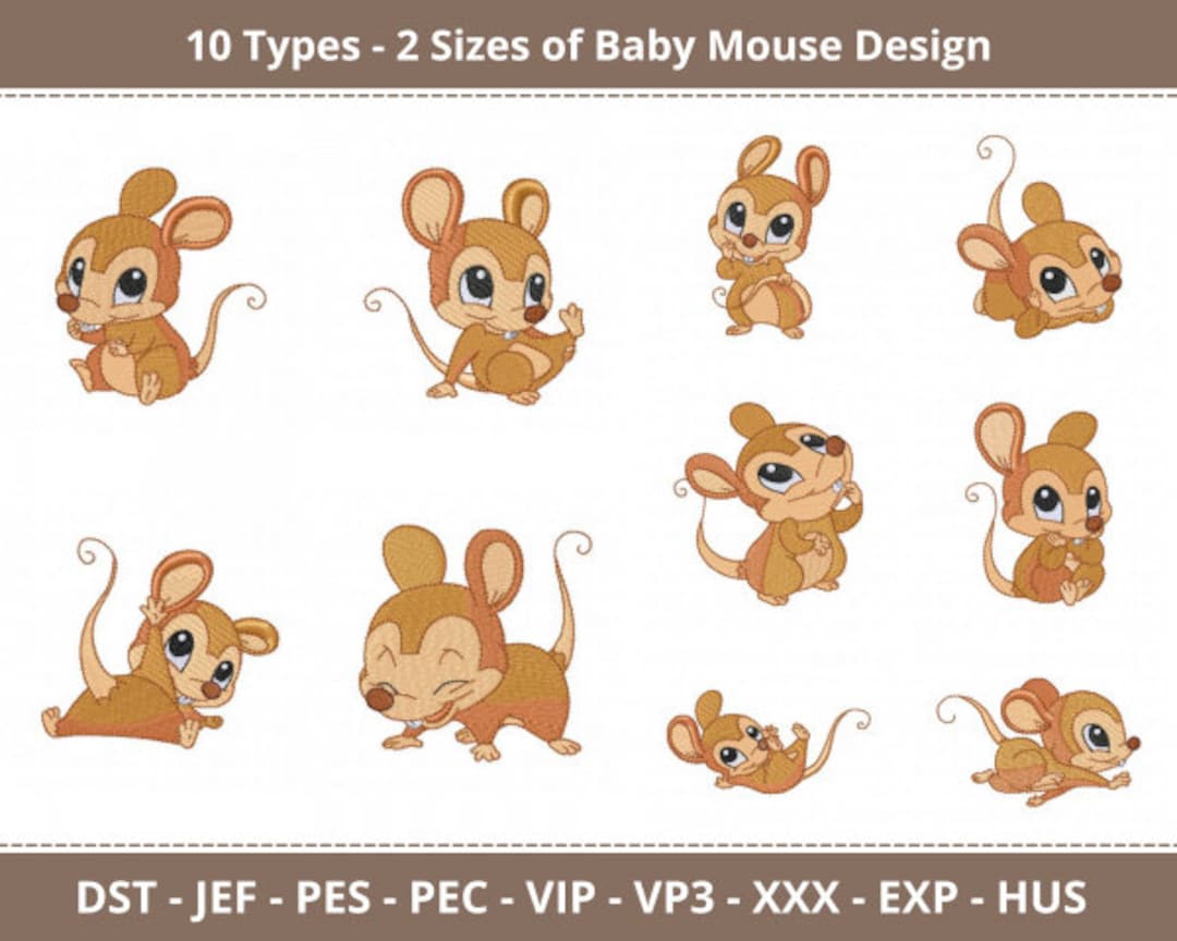 Adorable Baby Mouse Embroidery Designs - 10 Cute Styles in 2 Sizes ...