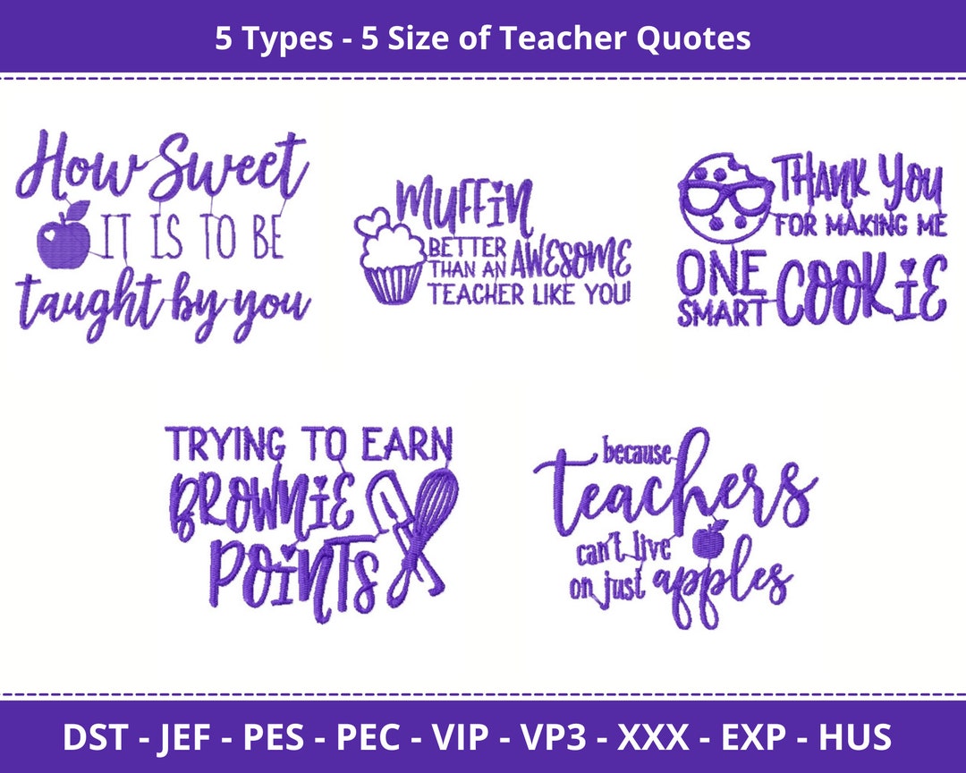 5 Types Teacher Quotes Embroidery Design Machine Embroidery Pattern 5 ...
