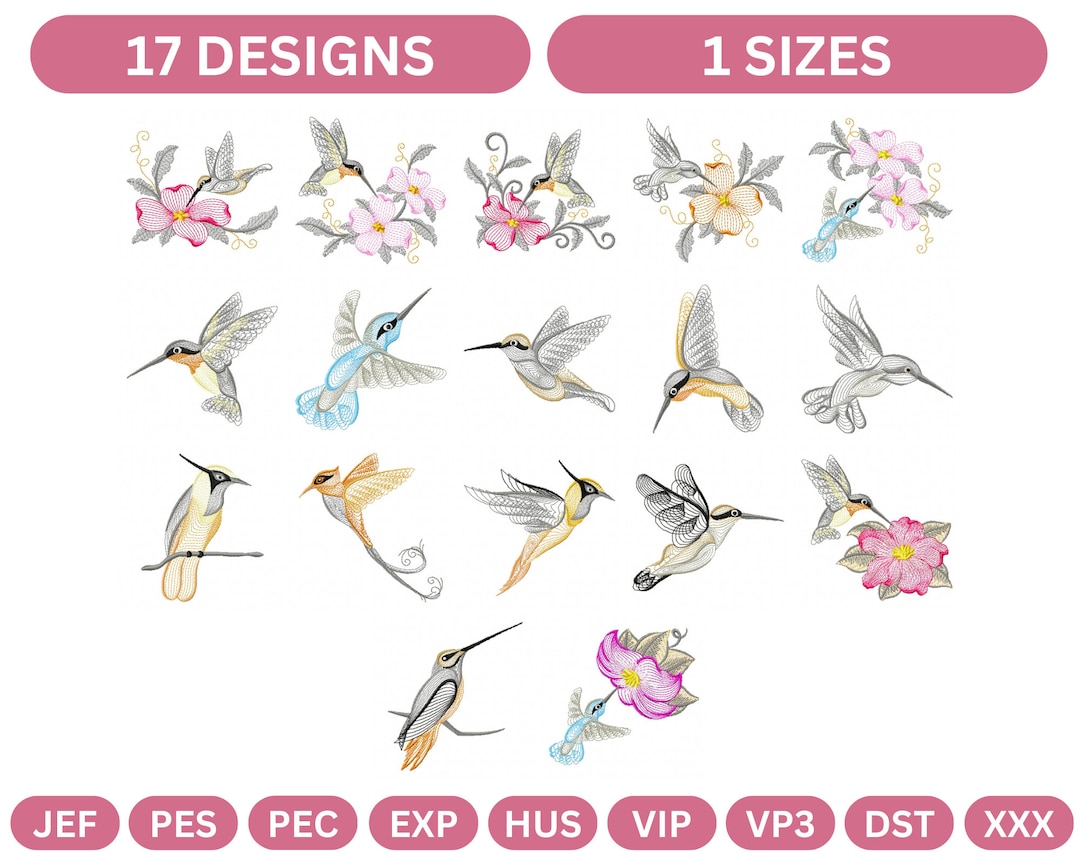 Birds With Flowers Embroidery Design Bundle, 1 Formats, Instant ...