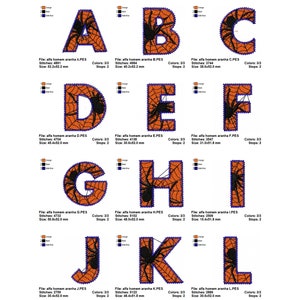 26 Types Spider Alphabet Font Machine Embroidery Design 1 Size ...