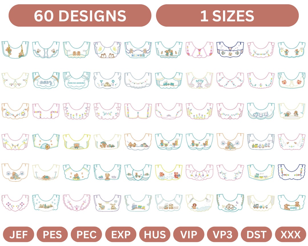 60 Types Baby Bibs Embroidery Design - Machine Embroidery Pattern – 1 ...