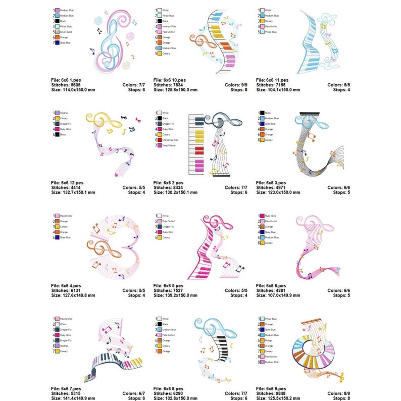 Musical Notes & Piano Embroidery Designs | Music Theme Machine ...