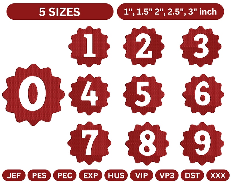 Starburst Badge Embroidery Font – Bold Alphabet Inside Scalloped Circle ...