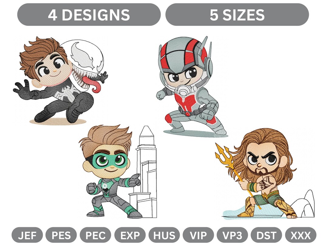 Superhero Embroidery Design Bundle | 4 Cartoon Hero Machine Embroidery ...