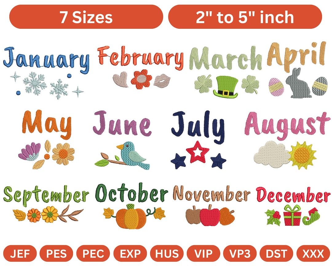 12-months Machine Embroidery Set, Seasonal & Holiday Themes Calendar ...
