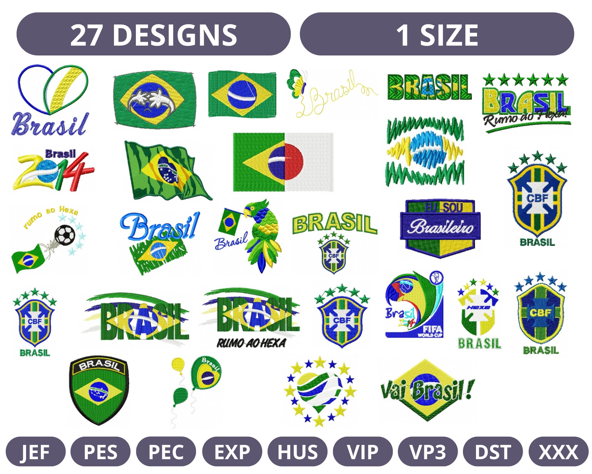 Brazil Logo Machine Embroidery Design-27 Types-1 Size-instant - Etsy