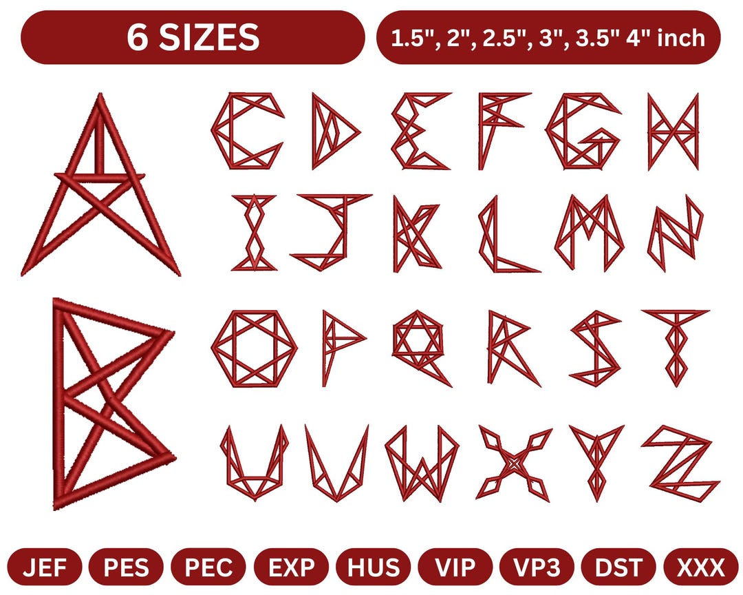 Geometric Line Alphabet Embroidery Font – Modern Letters – 6 Sizes – 9 ...
