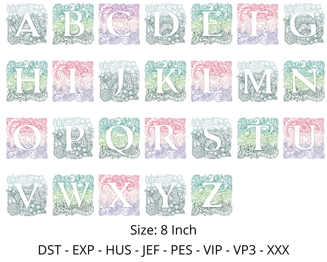 9 Embossed Embroidery Font Designs Bundle, 1 Size, 8 Formats, Instant ...