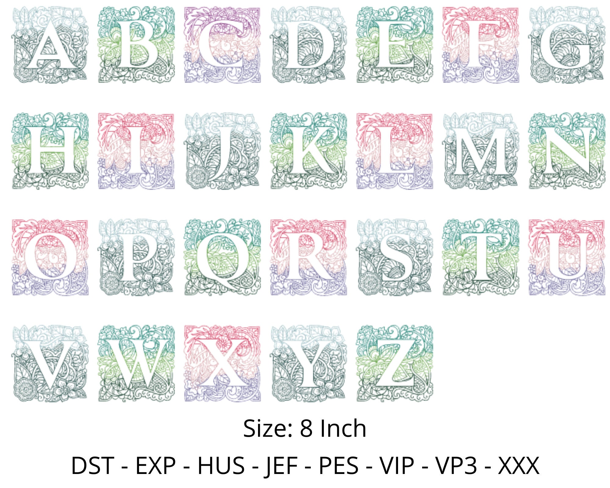 9 Embossed Embroidery Font Designs Bundle, 1 Size, 8 Formats, Instant ...