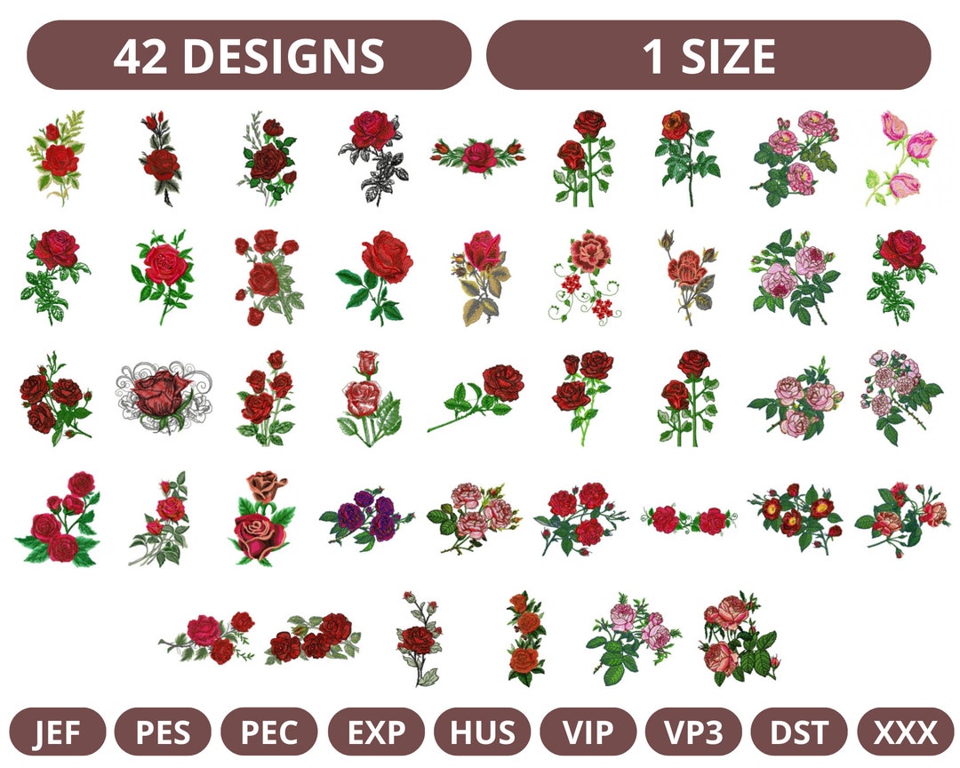 42 Unique Rose Embroidery Designs - Instant Download | Floral Machine ...
