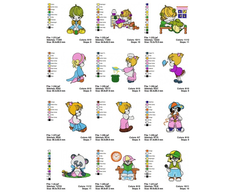 60 Cartoon Embroidery Design Bundle, 8 Formats, Instant Download - Etsy